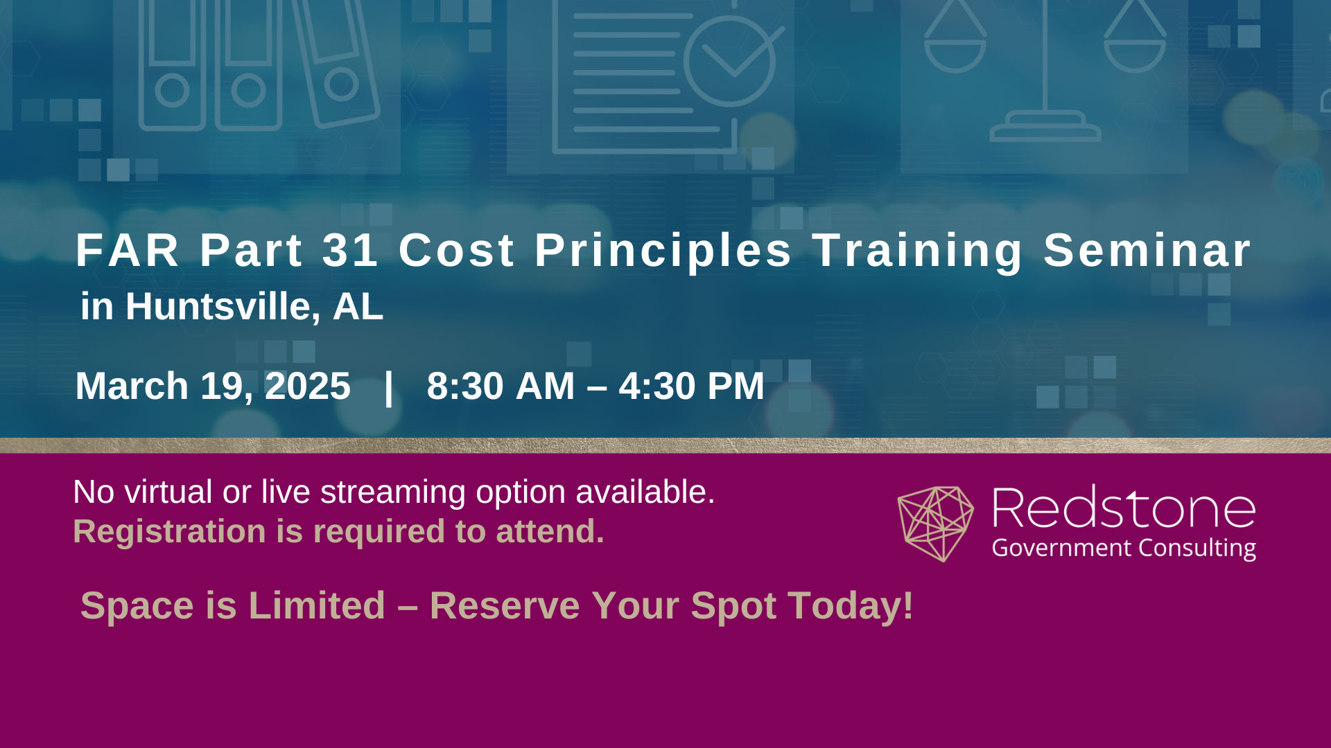 FAR Part 31 Cost Principles Live Training Seminar | Redstone Government ...